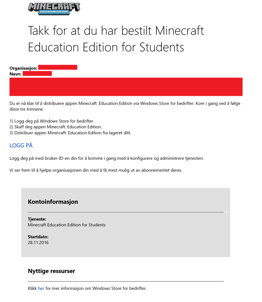 Minecraft Education Edition Activation Emails – Håvard Siegel Haukeberg